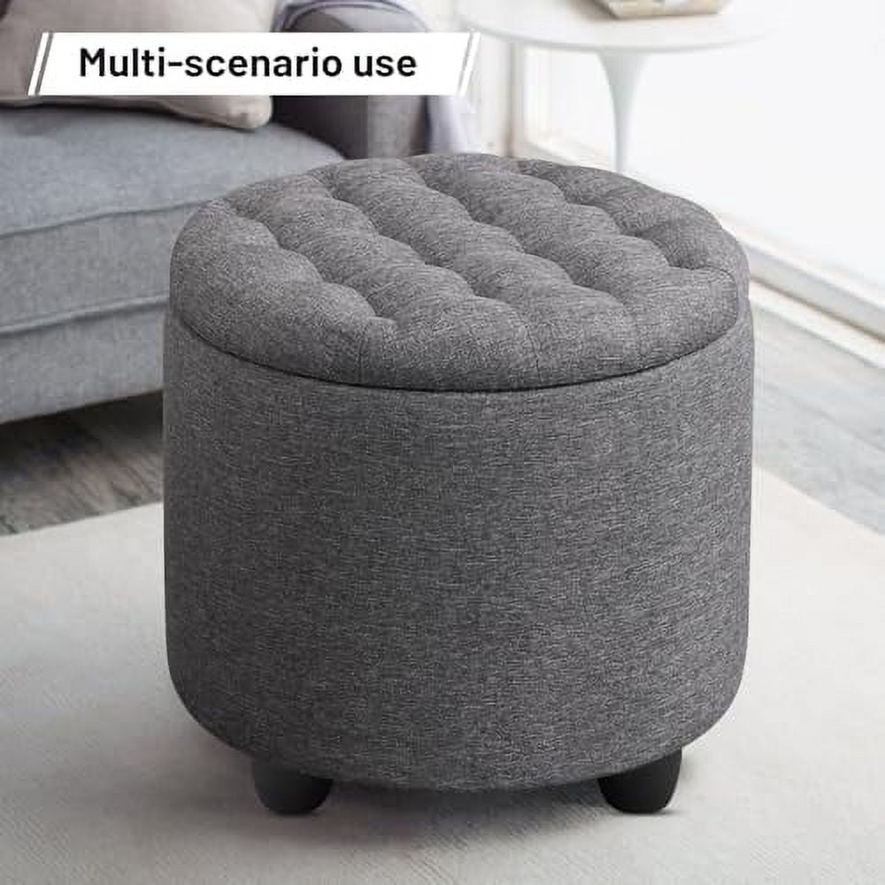 Furnimart Round Storage Ottoman with Cover Lid, Tufted Round Ottoman ...