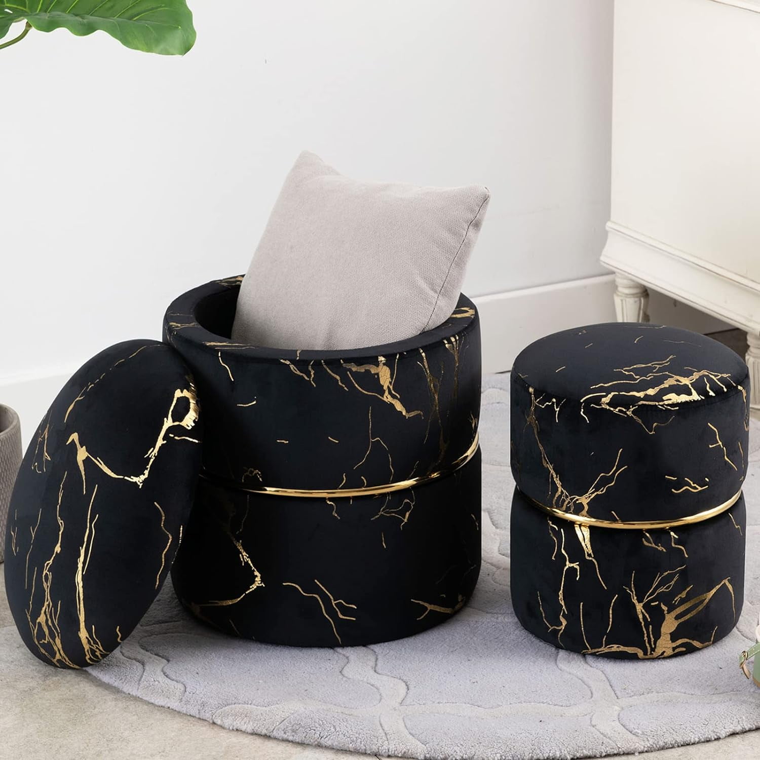 Furnimart Round Velvet Storage Ottoman,Vanity Stool Chair,Upholstered ...
