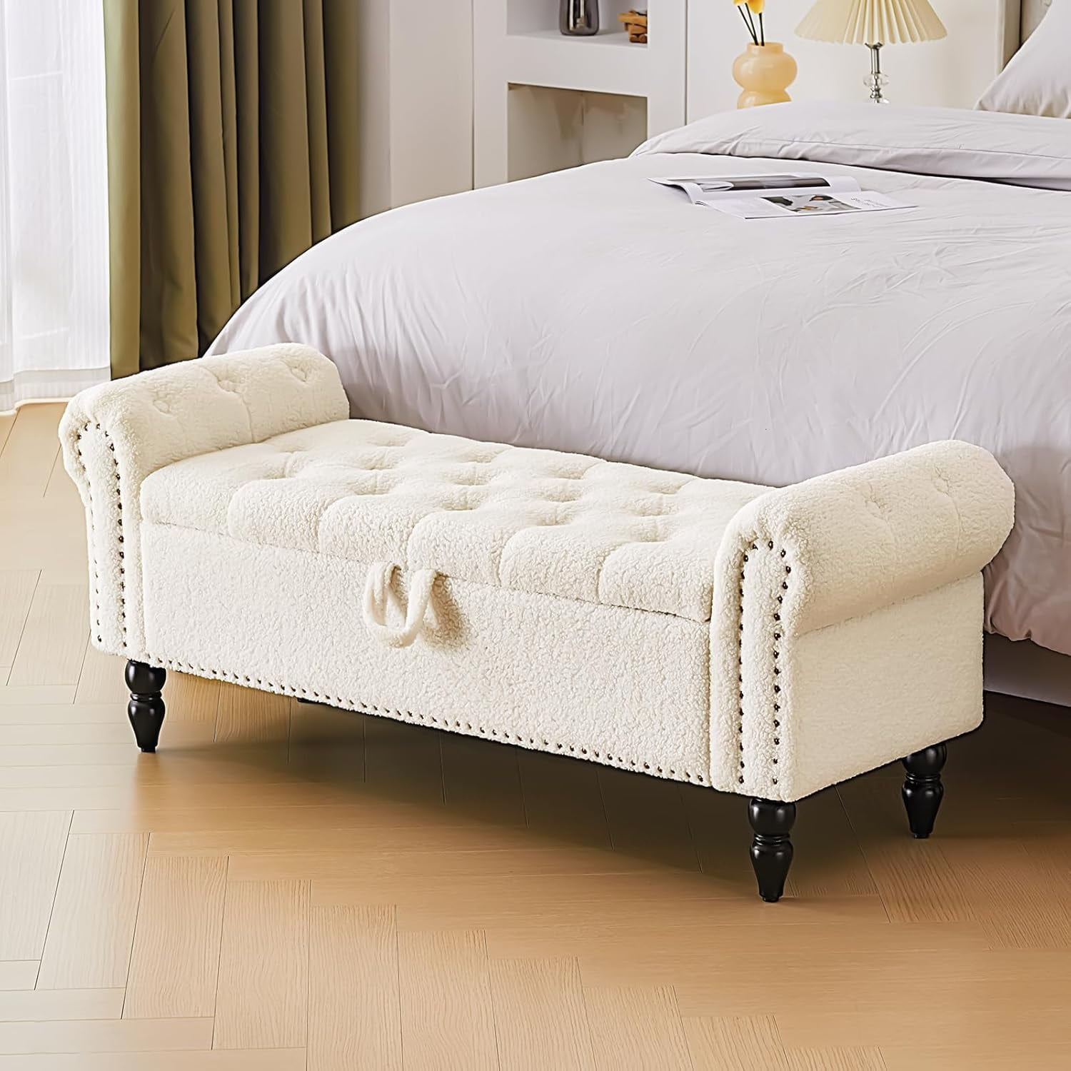 Furnimart Storage Ottoman Bench for Queen Size Bed, Faux Fur ...