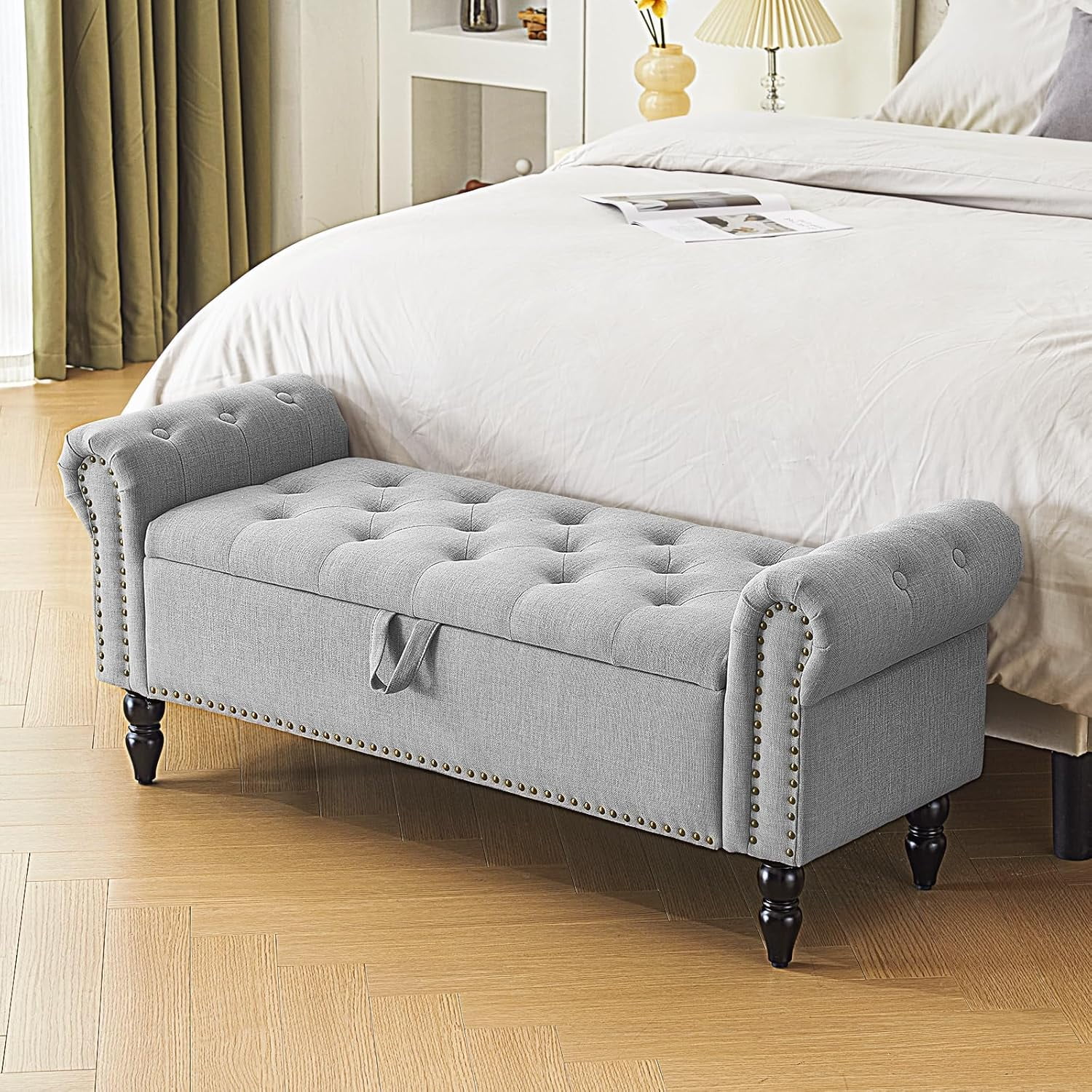 Furnimart Storage Ottoman for Queen Size Bed, Faux Linen Upholstered ...