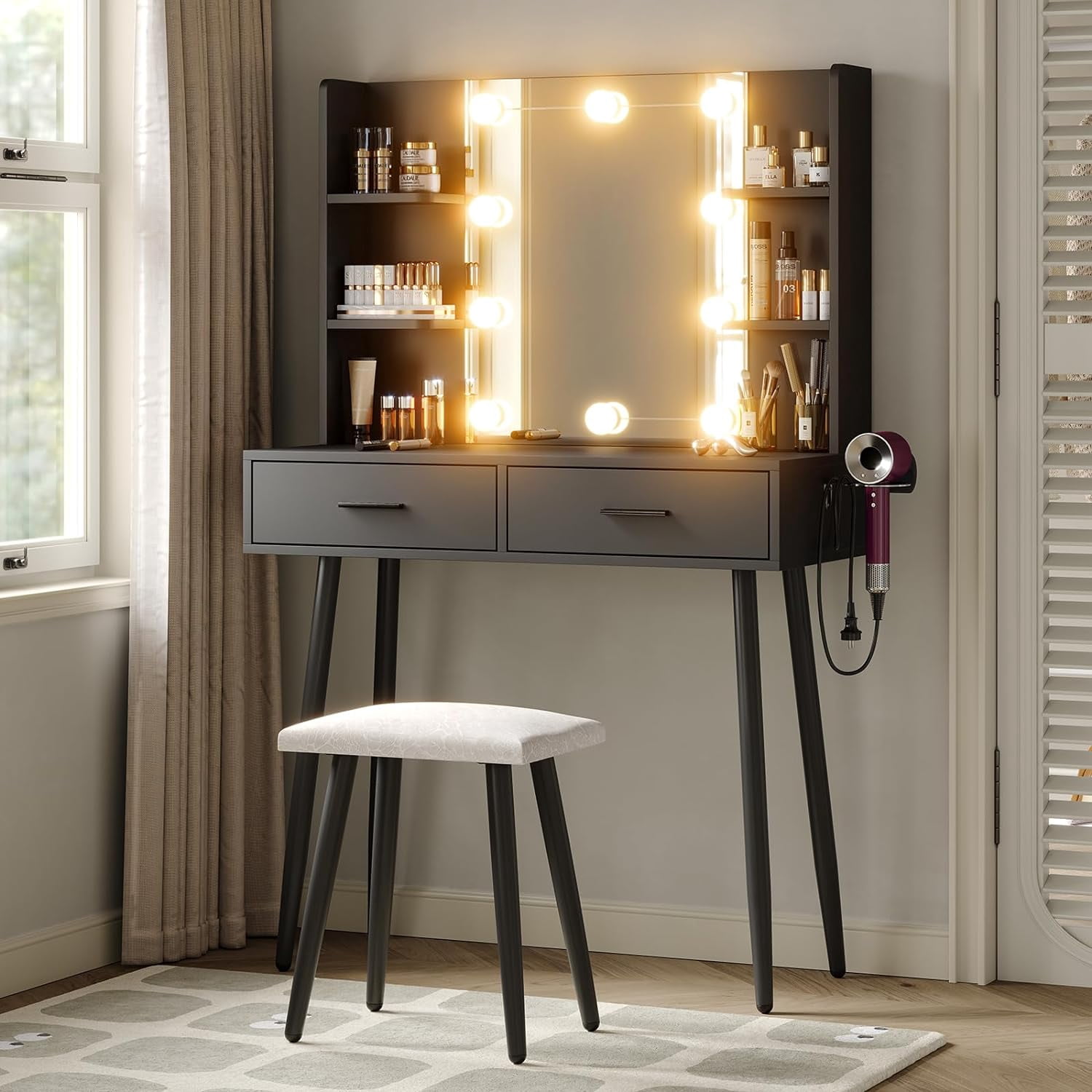 Furniouse Vanity Desk, Vanity Mirror with Lights, Makeup Table Set with ...