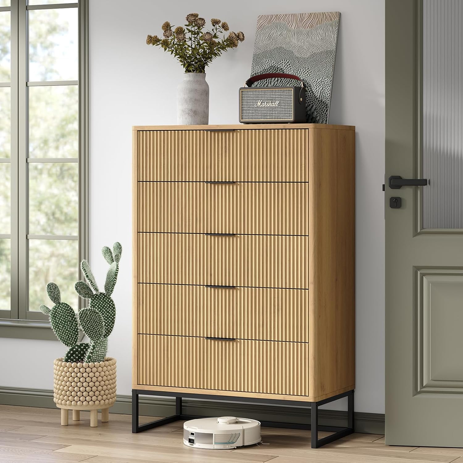 Furniouse Fluted 5 Drawers Dresser,Storage Drawers,Modern Closet ...