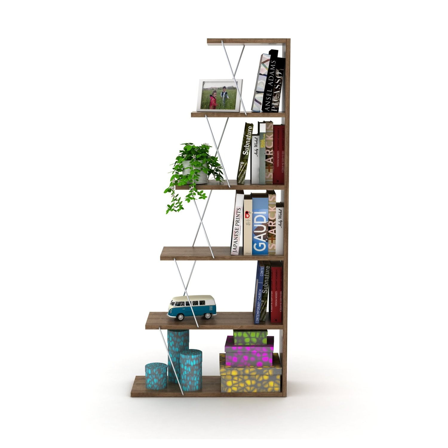Furnish Home Store Modern 5 Tier Ladder Bookshelf Organizers, Narrow ...