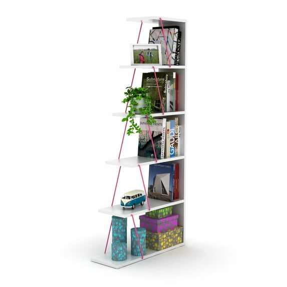 Furnish Home Store Modern 5 Tier Ladder Bookshelf Organizers Narrow ...