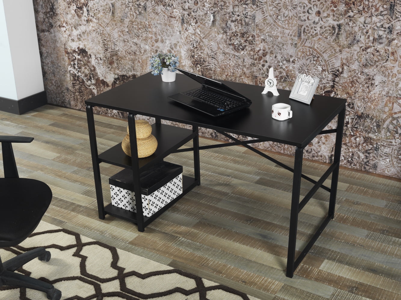 Furnish Home Store Sage Black Metal Frame 47" Wooden Top 2 Shelves ...