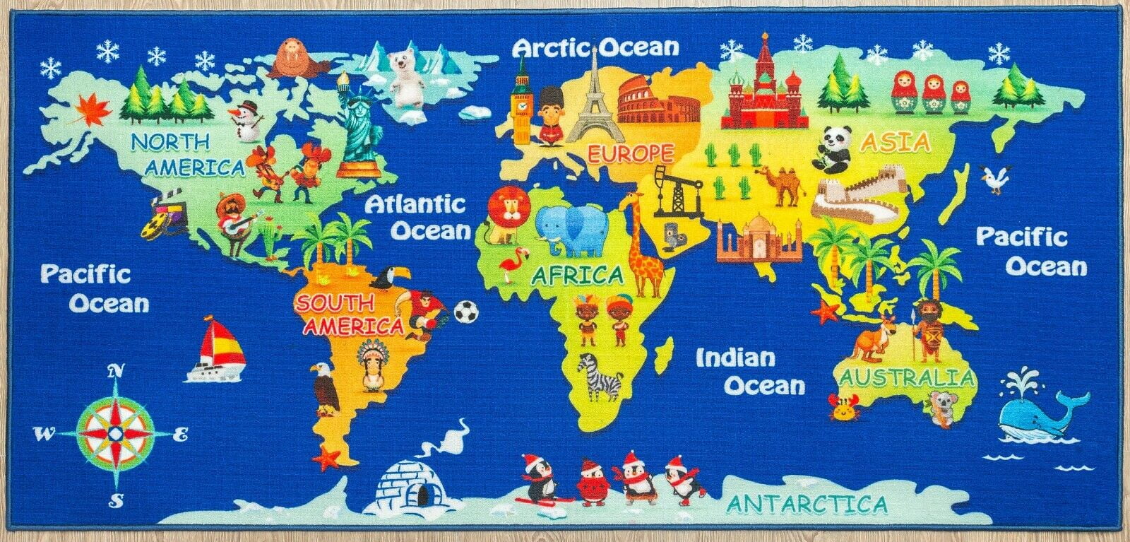 Furnish My Place 756 World Map HD 6'6"x9'2" World Continent Map for ...