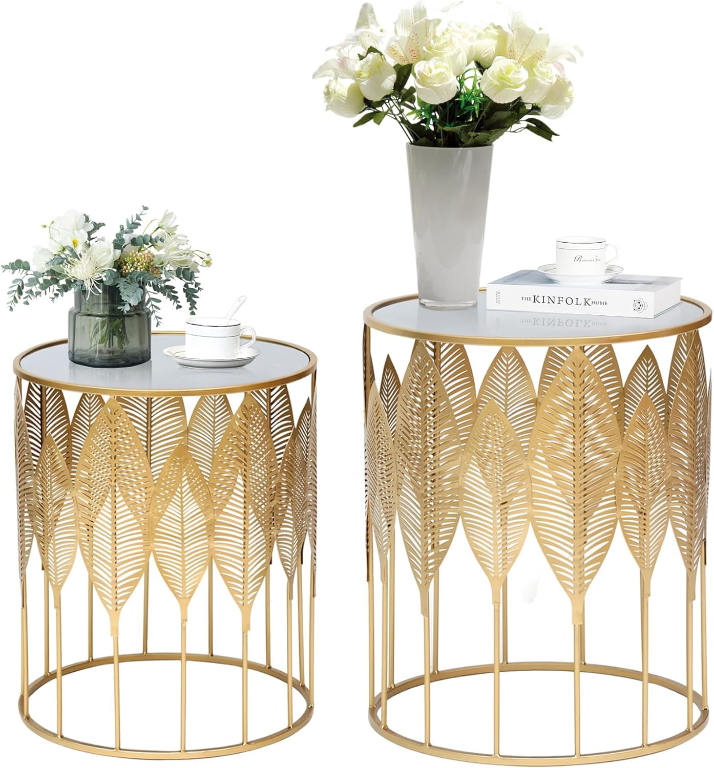 Furnistar Side Tables Set of 2, Modern Round Coffee End Table with ...