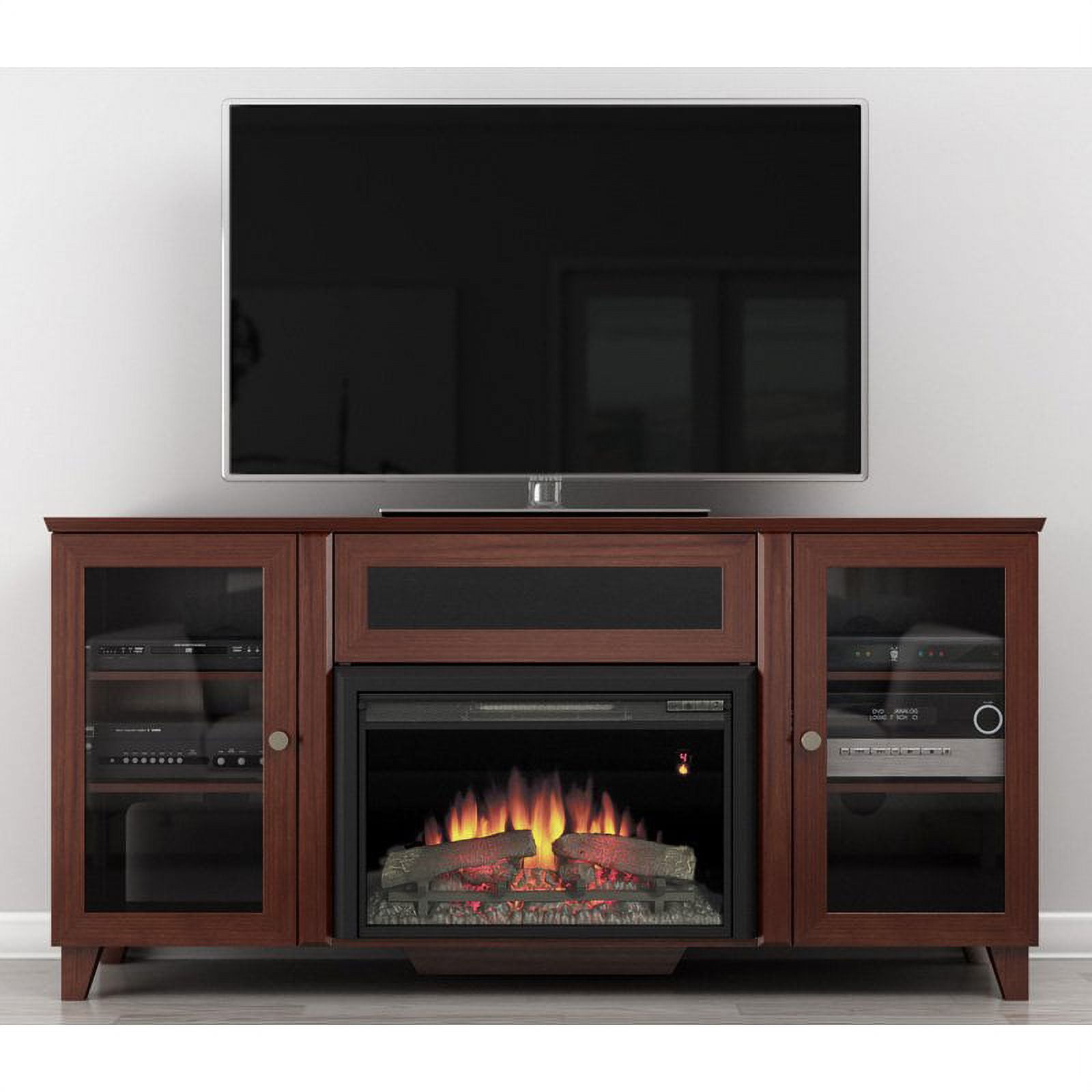 Furnitech 70 in. Shaker Style TV Console with 25 in. Electric Fireplace ...