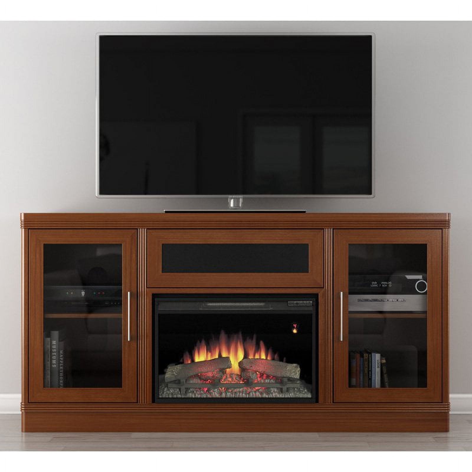 Furnitech 70 in. Transitional TV Console with 25 in. Electric Fireplace ...