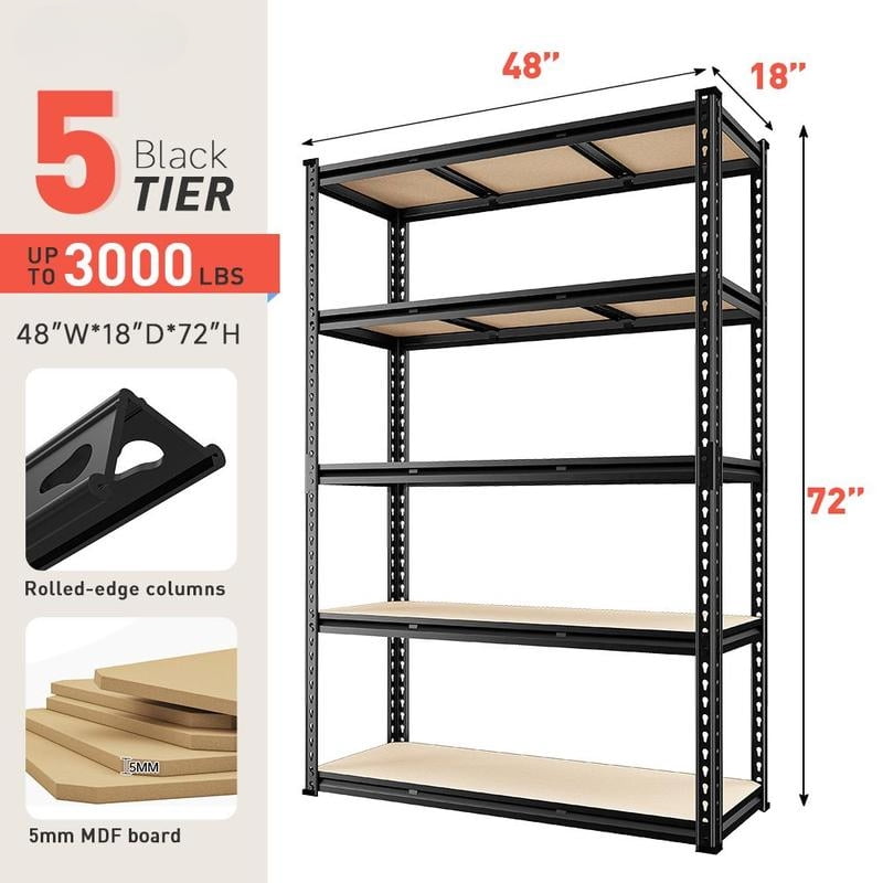 Furniture 72" H Adjustable 5 Tier Metal Storage Shelving,Loading 1600 ...