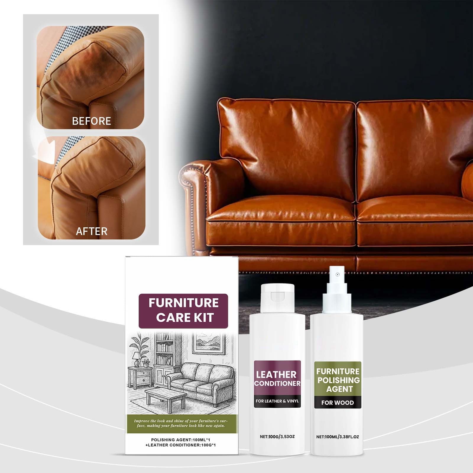 Furniture Care Kit 200ml | Wood Polish & Leather Conditioner Set ...