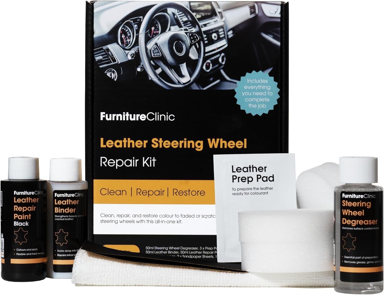 Furniture Clinic Leather Steering Wheel Repair Kit | Kit to Repair ...