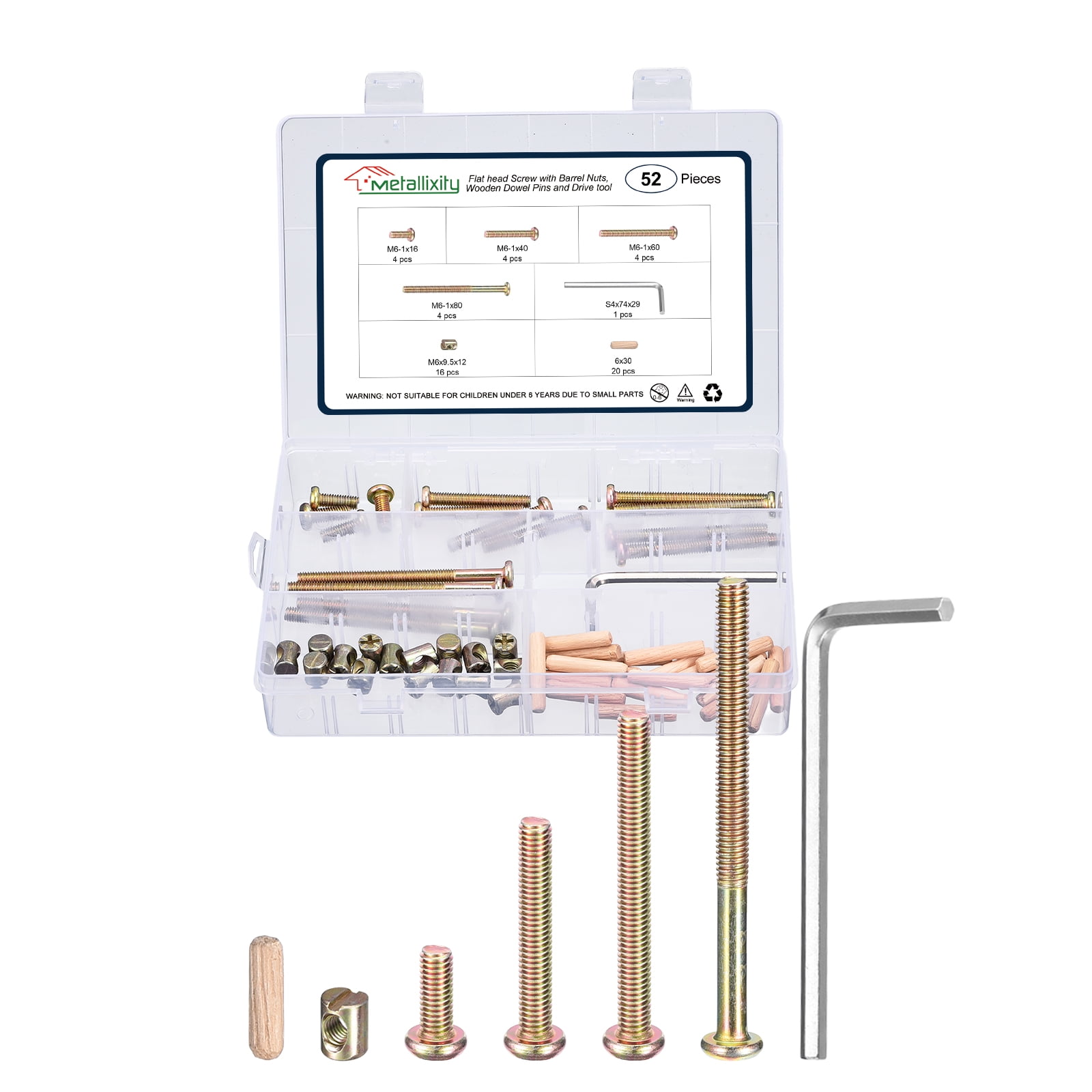 Furniture Connector Bolt Cap Nut Kit with Wrench(M6-1x100mm) 12Pcs ...