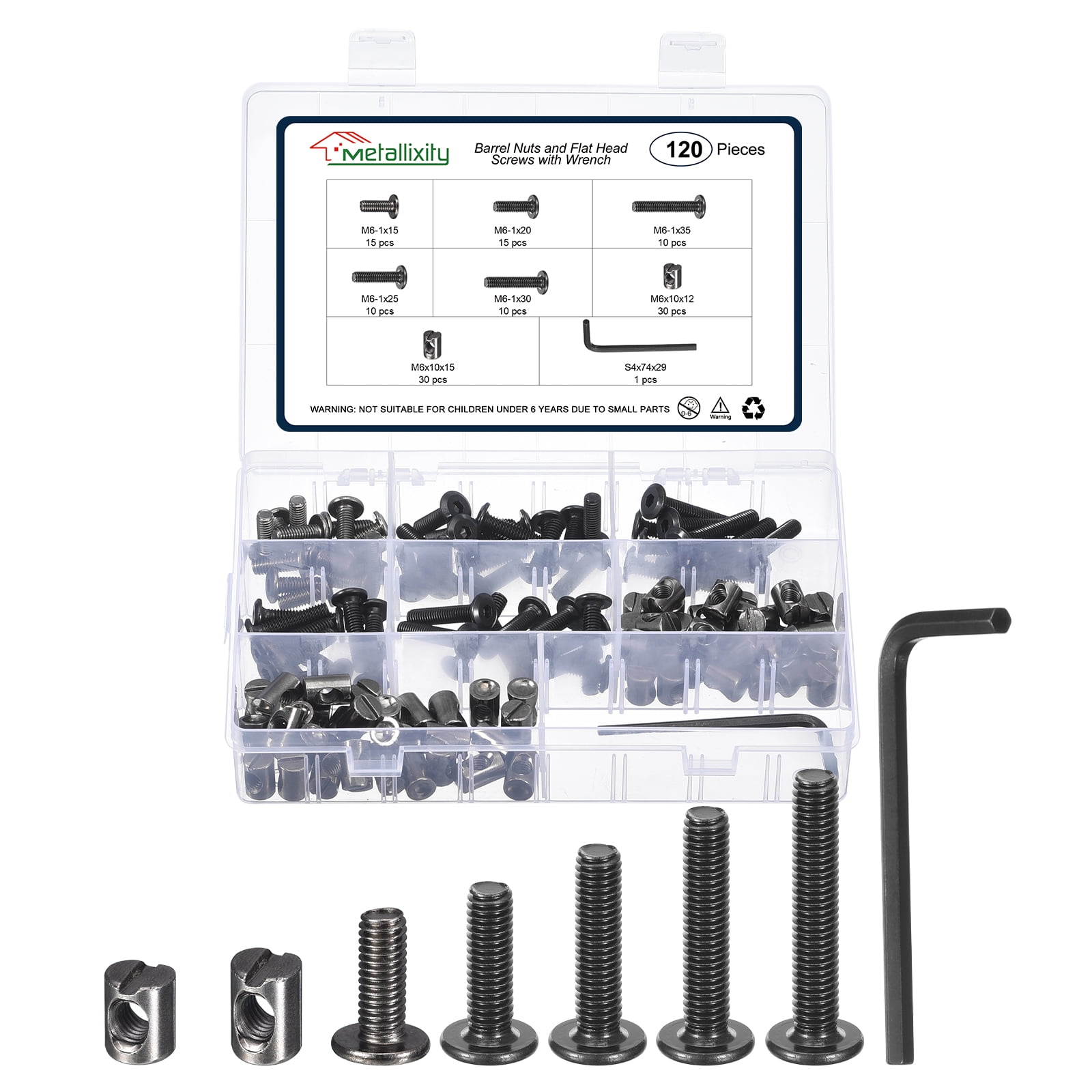 Furniture Connector Bolt Cap Nut Kit with Wrench(M6-1x15/20/25/30/35mm ...