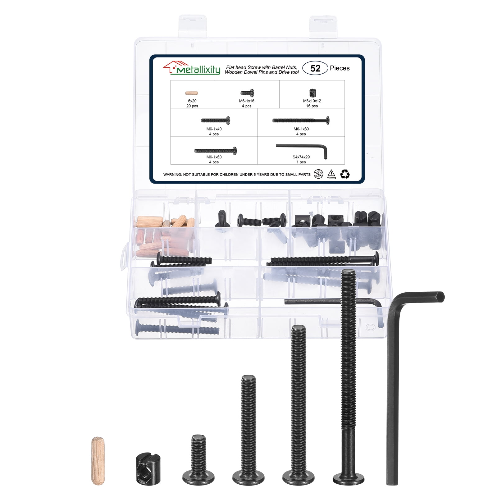 Furniture Connector Bolt Cap Nut Kit with Wrench(M6-1x16/40/60/80mm ...