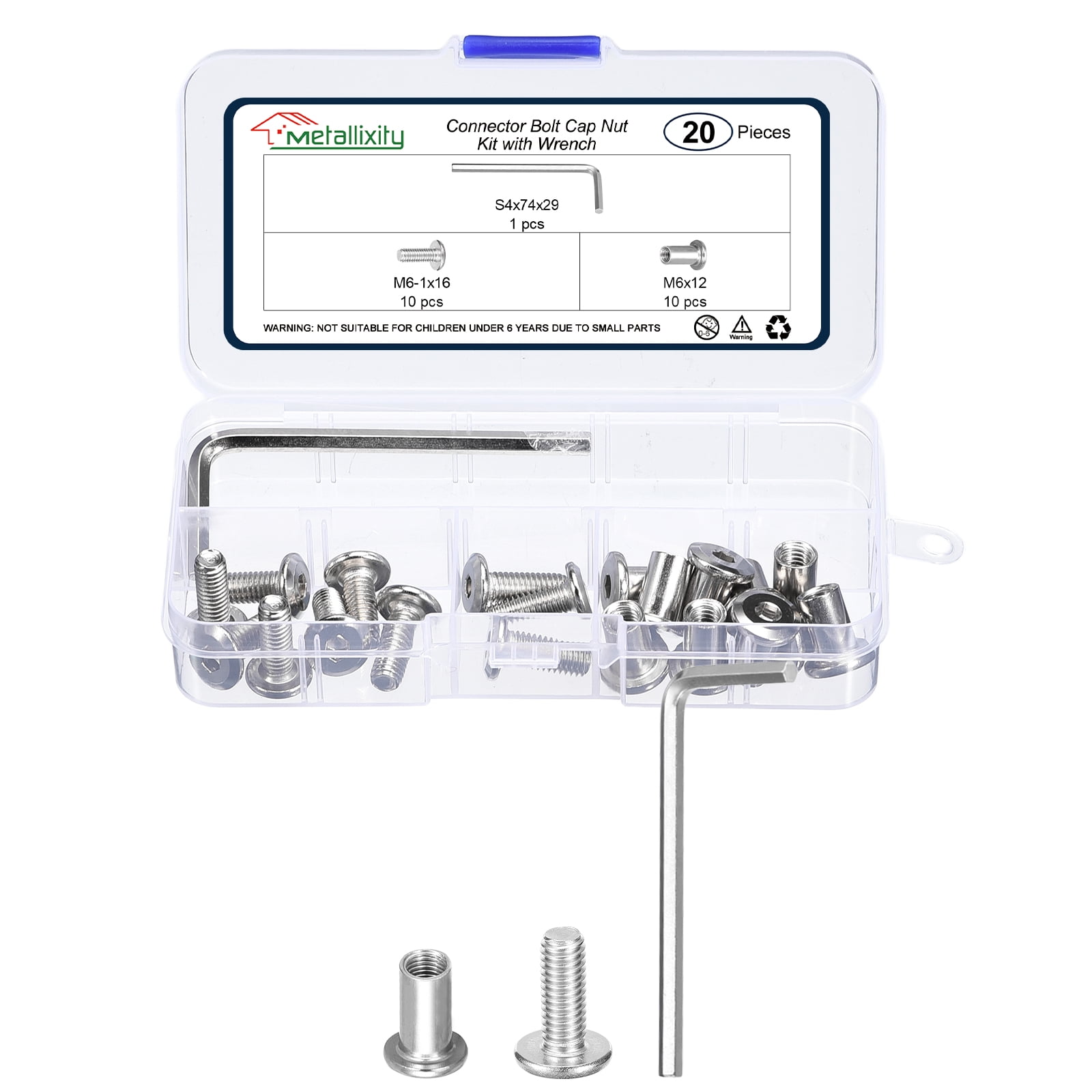 Furniture Connector Bolt Cap Nut Kit with Wrench(M6-1x16mm) 20Pcs ...