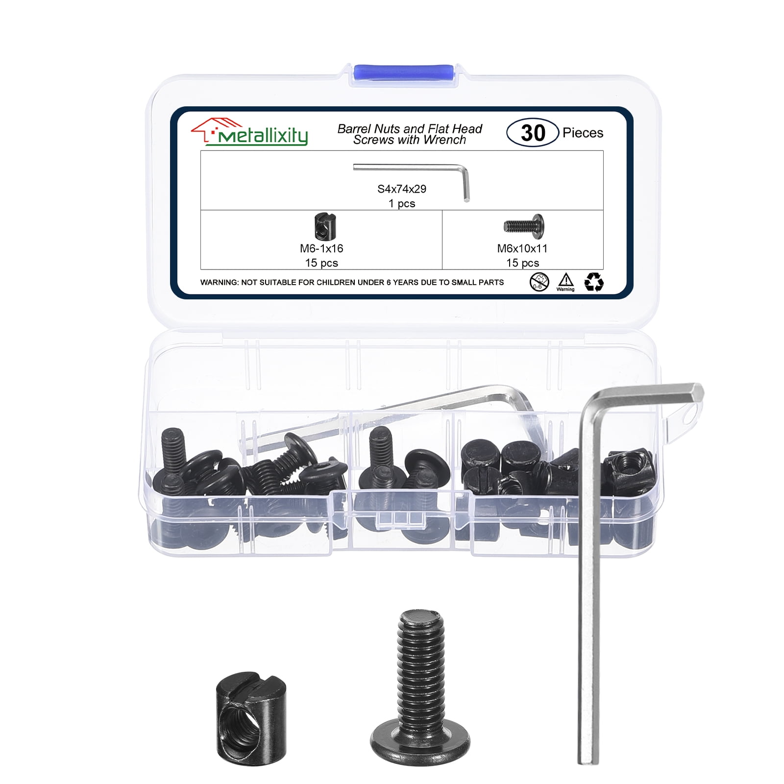 Furniture Connector Bolt Cap Nut Kit with Wrench(M6-1x16mm) 30Pcs ...