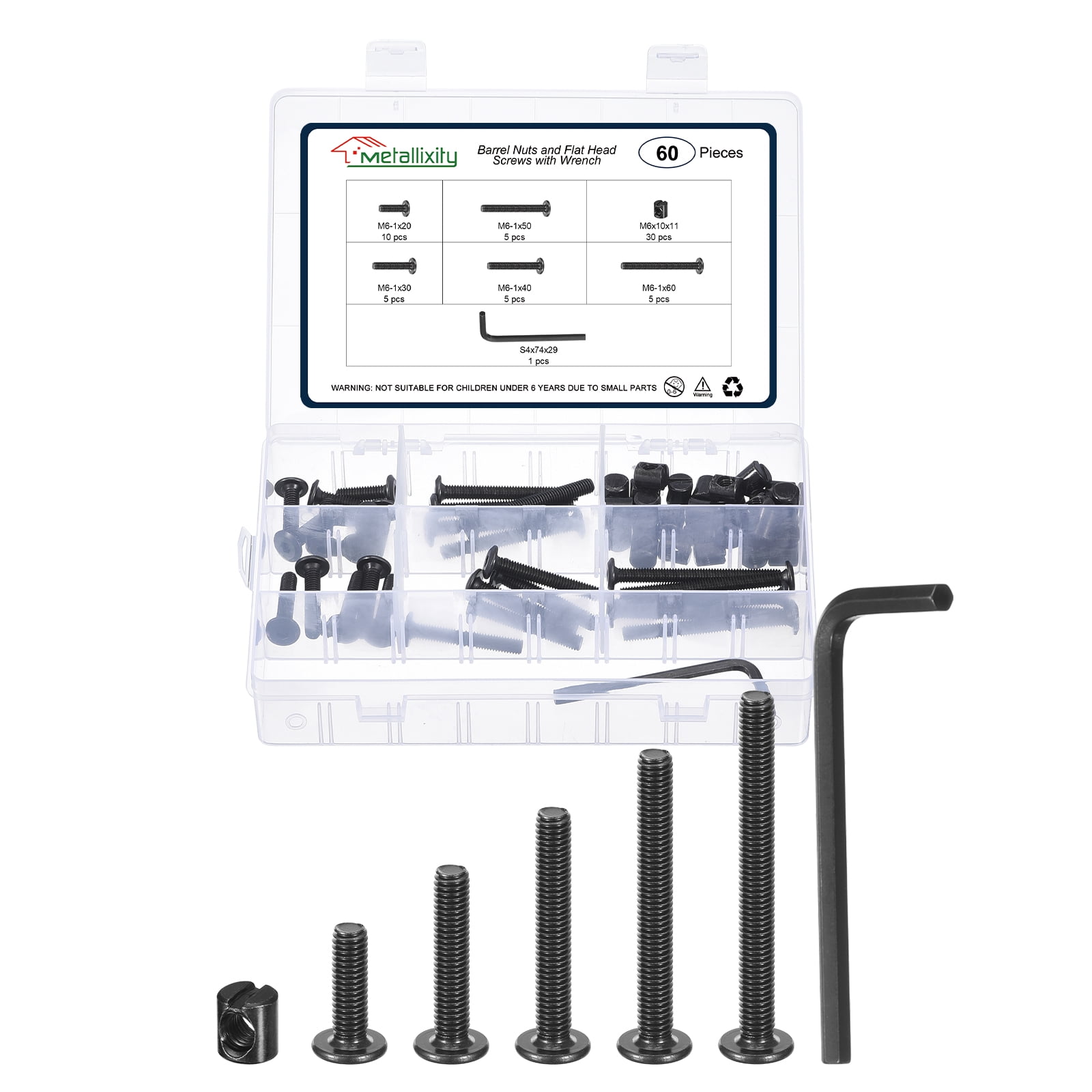 Furniture Connector Bolt Cap Nut Kit with Wrench(M6-1x20/30/40/50/60mm ...