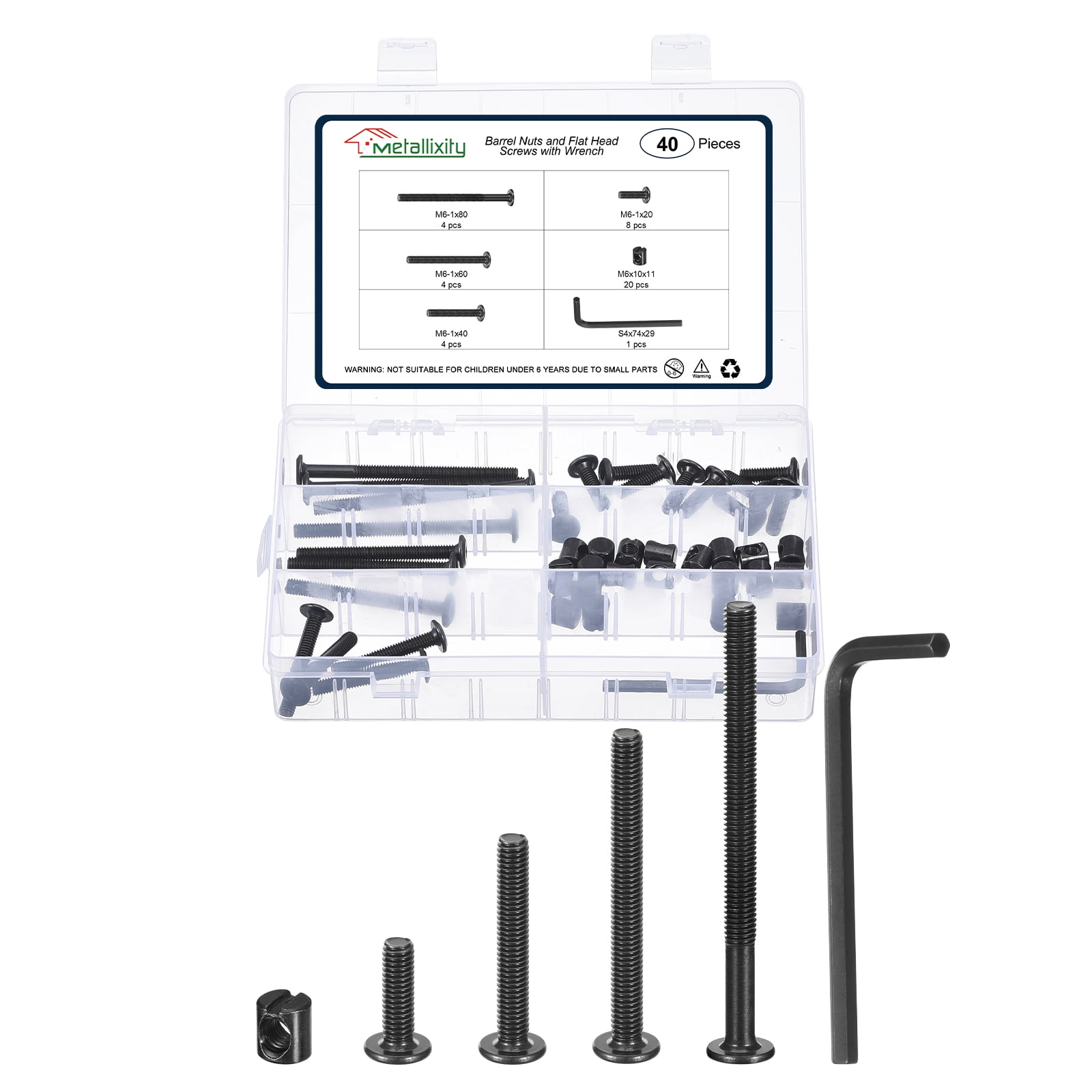 Furniture Connector Bolt Cap Nut Kit with Wrench(M6-1x20/40/60/80mm ...