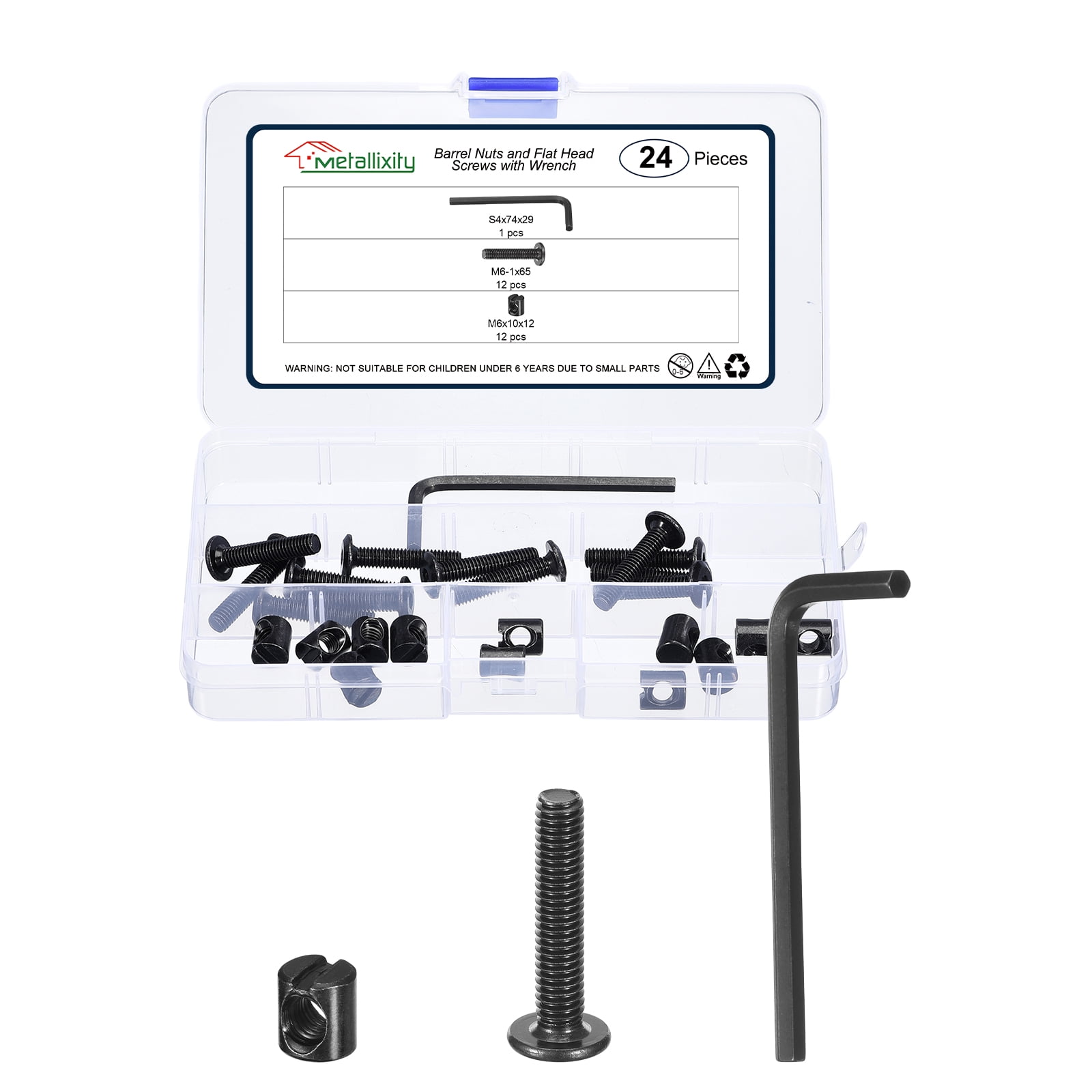 Furniture Connector Bolt Cap Nut Kit with Wrench(M6-1x20mm) 24Pcs ...