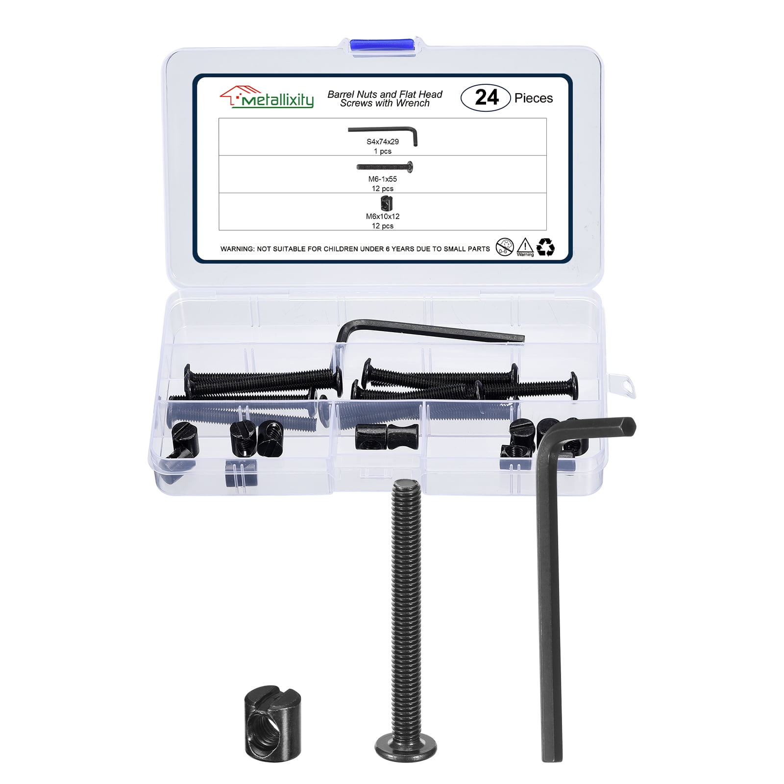 Furniture Connector Bolt Cap Nut Kit with Wrench(M6-1x20mm) 24Pcs ...