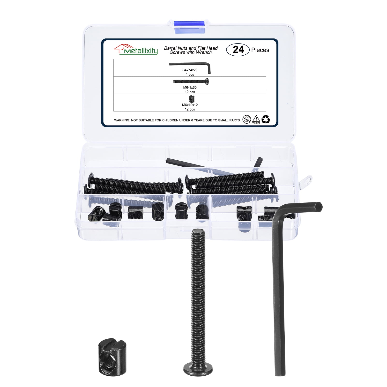 Furniture Connector Bolt Cap Nut Kit with Wrench(M6-1x20mm) 24Pcs ...