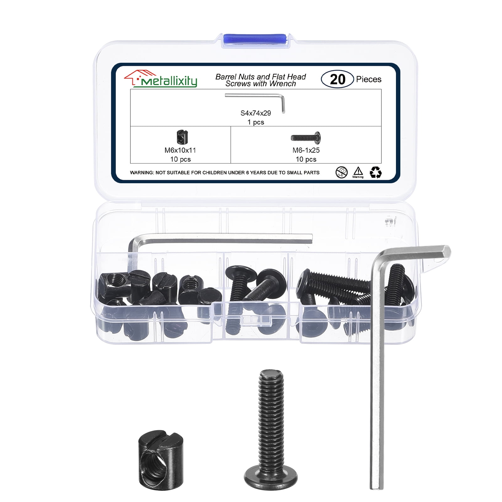 Furniture Connector Bolt Cap Nut Kit with Wrench(M6-1x25mm) 20Pcs ...