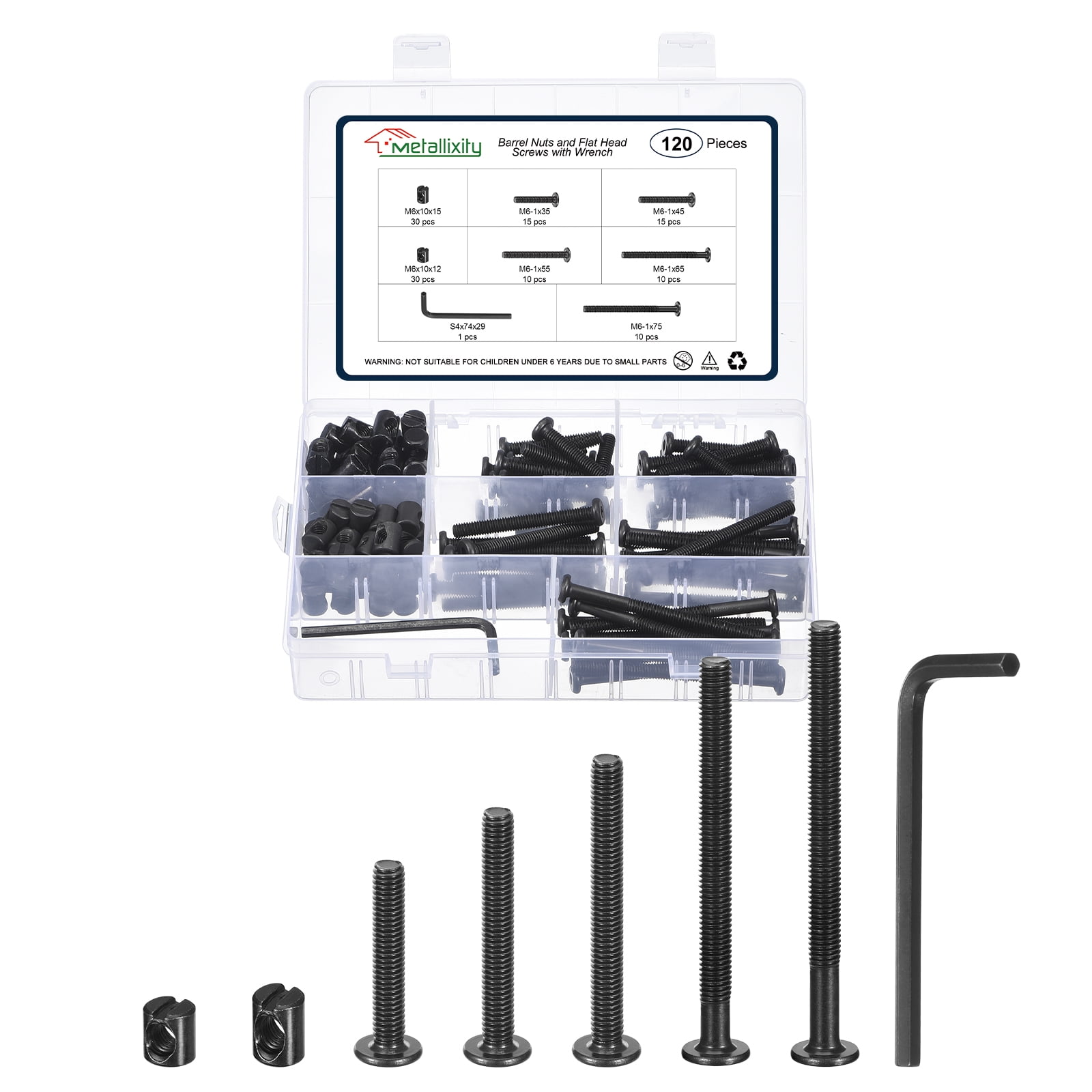 Furniture Connector Bolt Cap Nut Kit with Wrench(M6-1x35/45/55/65/75mm ...