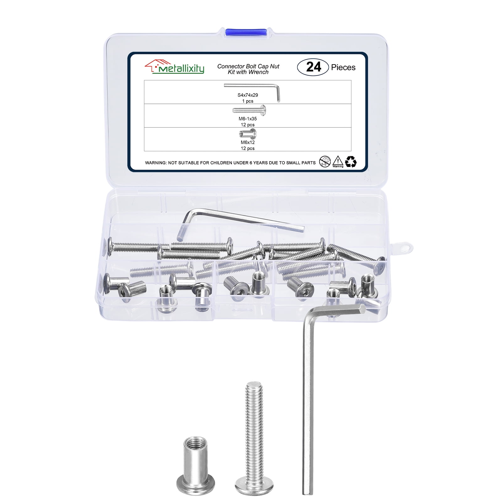 Furniture Connector Bolt Cap Nut Kit with Wrench(M6-1x35mm) 24Pcs ...