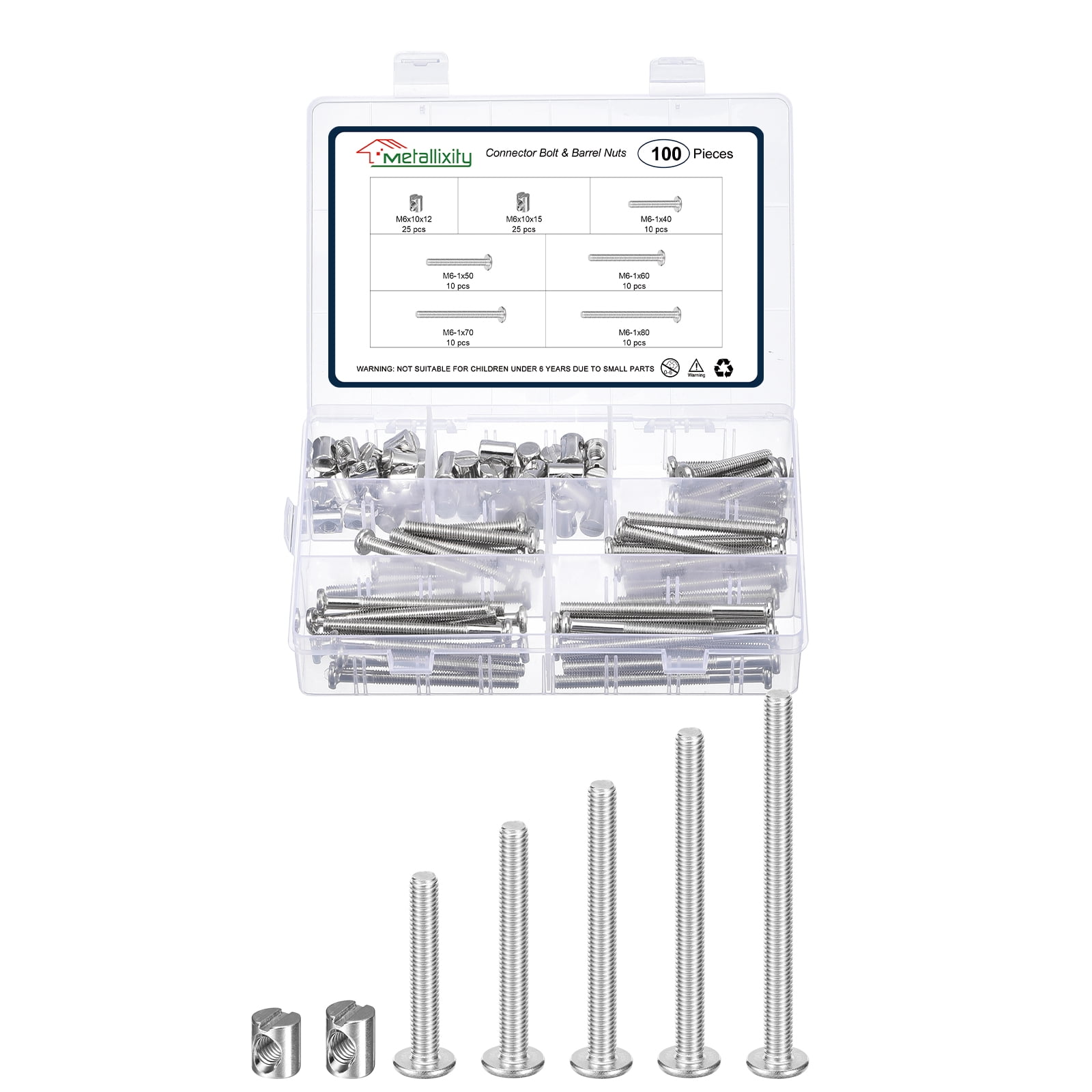 Furniture Connector Bolt Cap Nut Kit with Wrench(M6-1x40/50/60/70/80mm ...