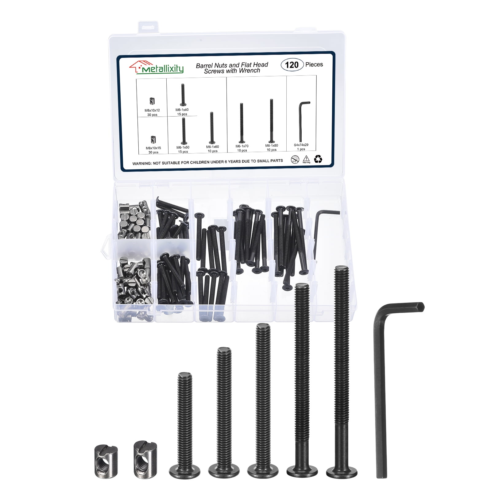 Furniture Connector Bolt Cap Nut Kit with Wrench(M6-1x40/50/60/70/80mm ...