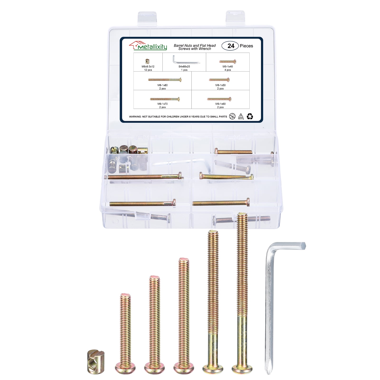 Furniture Connector Bolt Cap Nut Kit with Wrench(M6-1x40/50/60/70/80mm ...