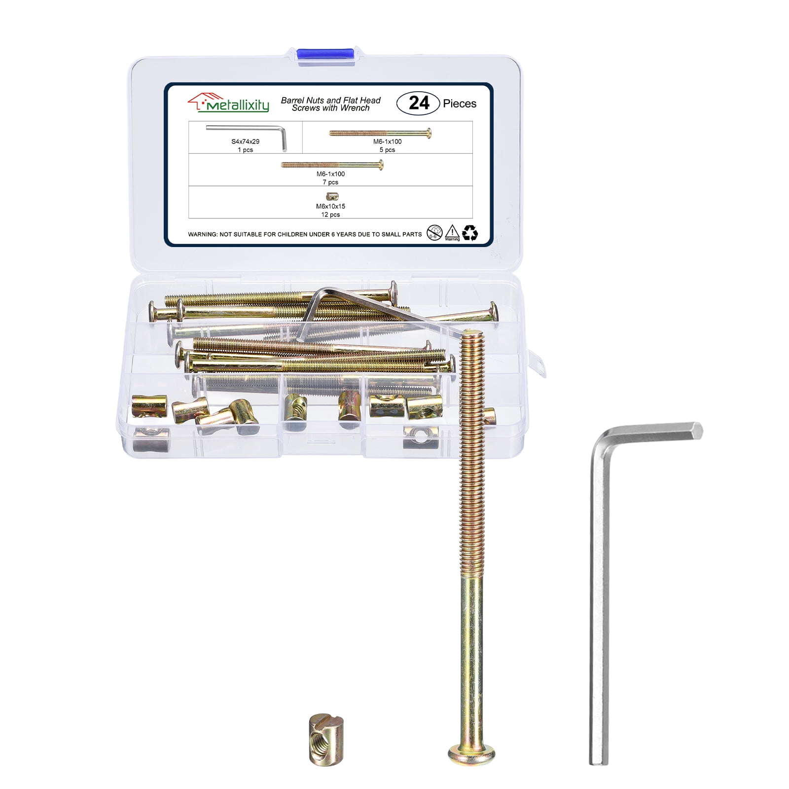 Furniture Connector Bolt Cap Nut Kit with Wrench(M6-1x40/50/60/70/80mm ...