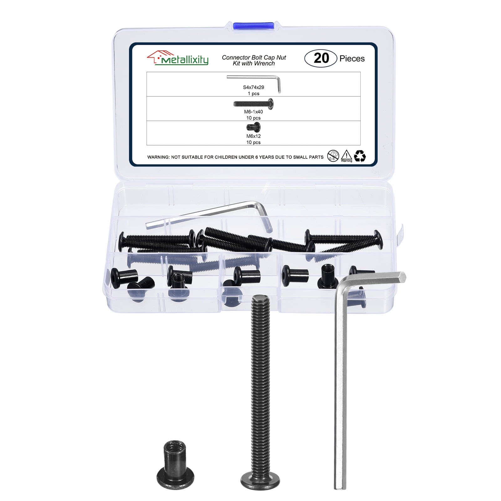 Furniture Connector Bolt Cap Nut Kit with Wrench(M6-1x40mm) 20Pcs ...