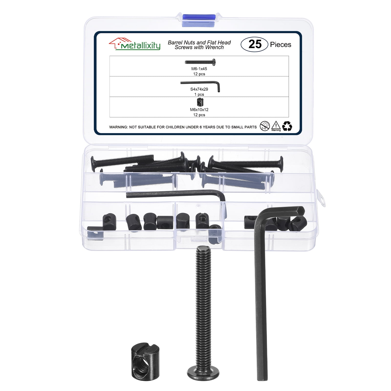 Furniture Connector Bolt Cap Nut Kit with Wrench(M6-1x45mm) 25Pcs ...