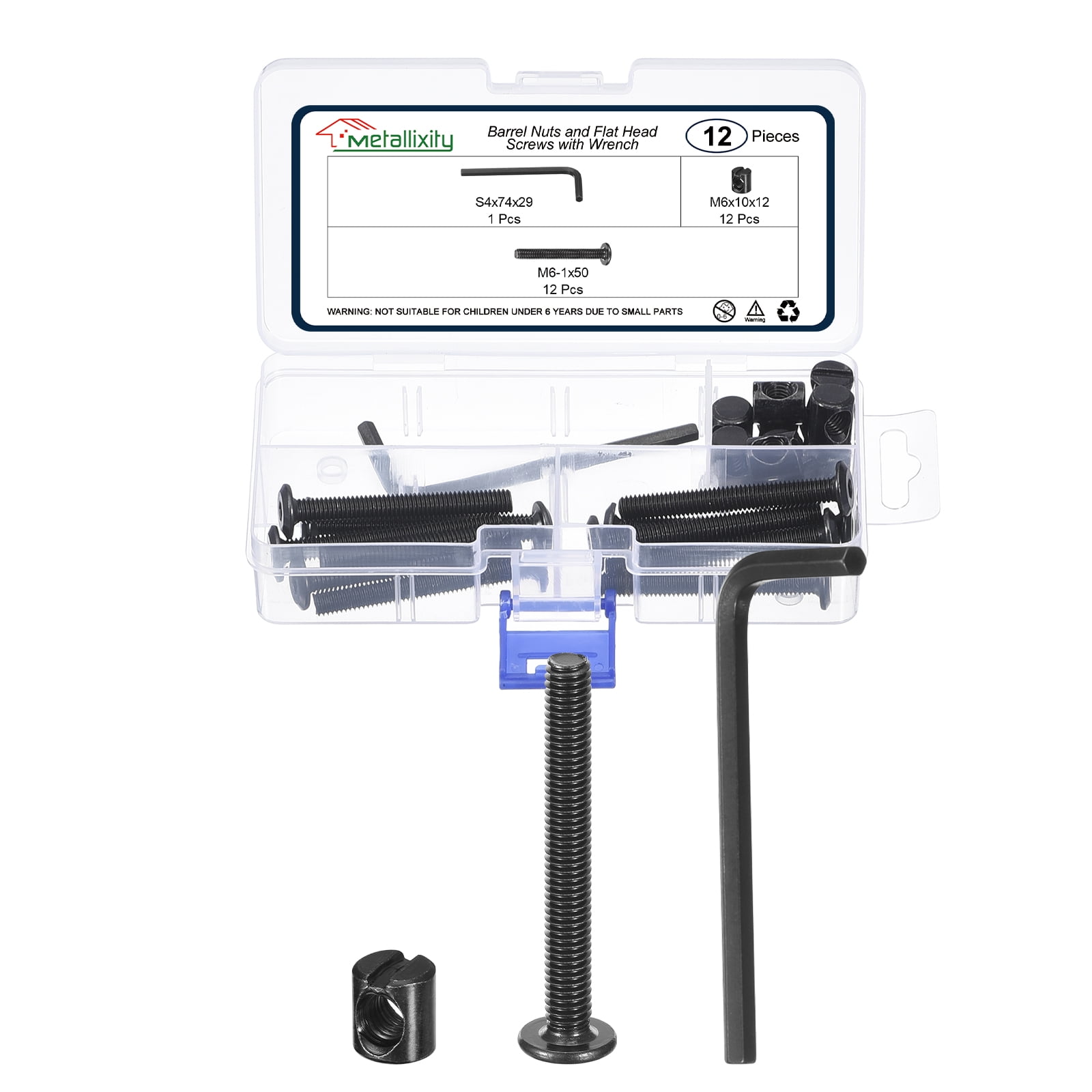 Furniture Connector Bolt Cap Nut Kit with Wrench(M6-1x50mm) 12Pcs ...