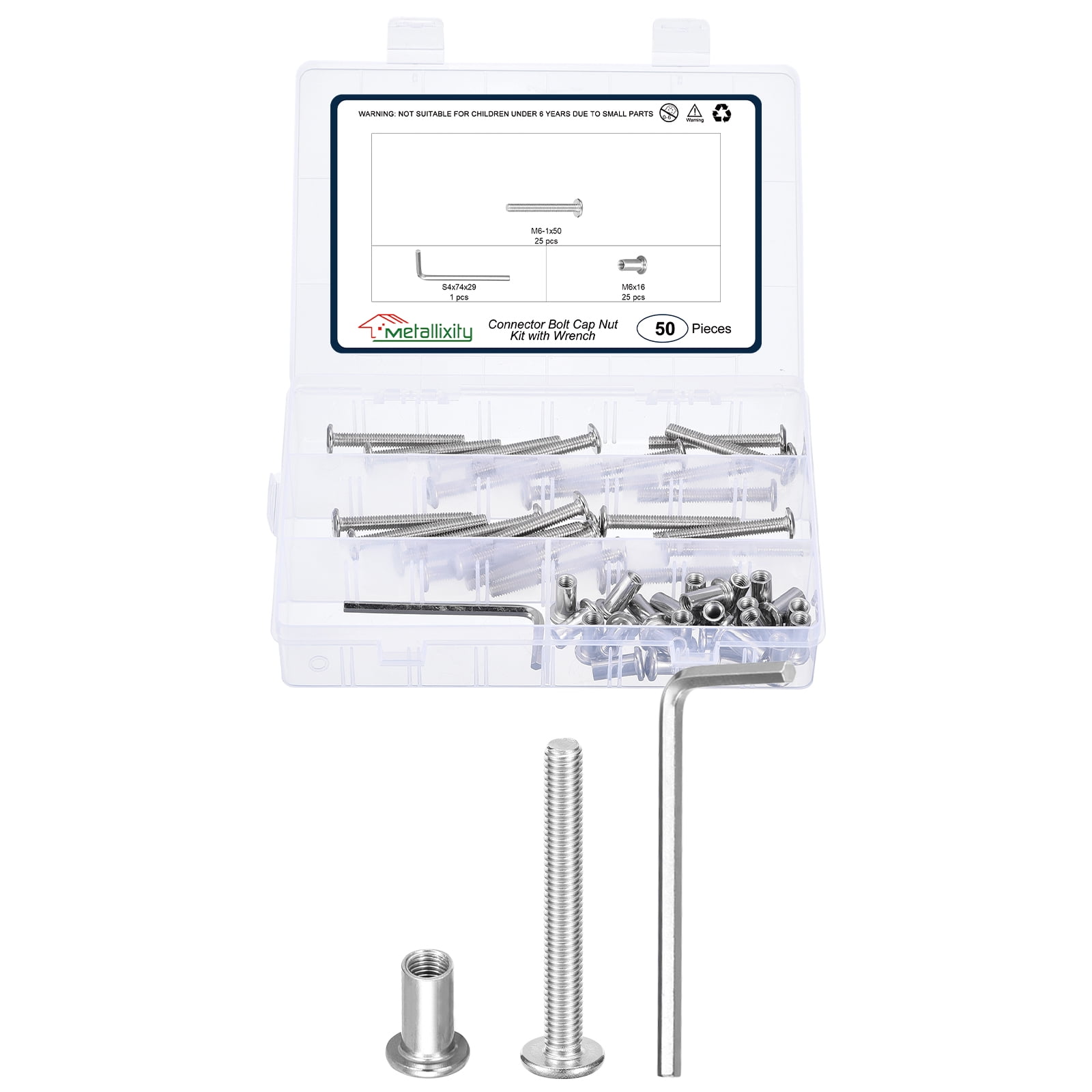 Furniture Connector Bolt Cap Nut Kit with Wrench(M6-1x50mm) 50Pcs ...