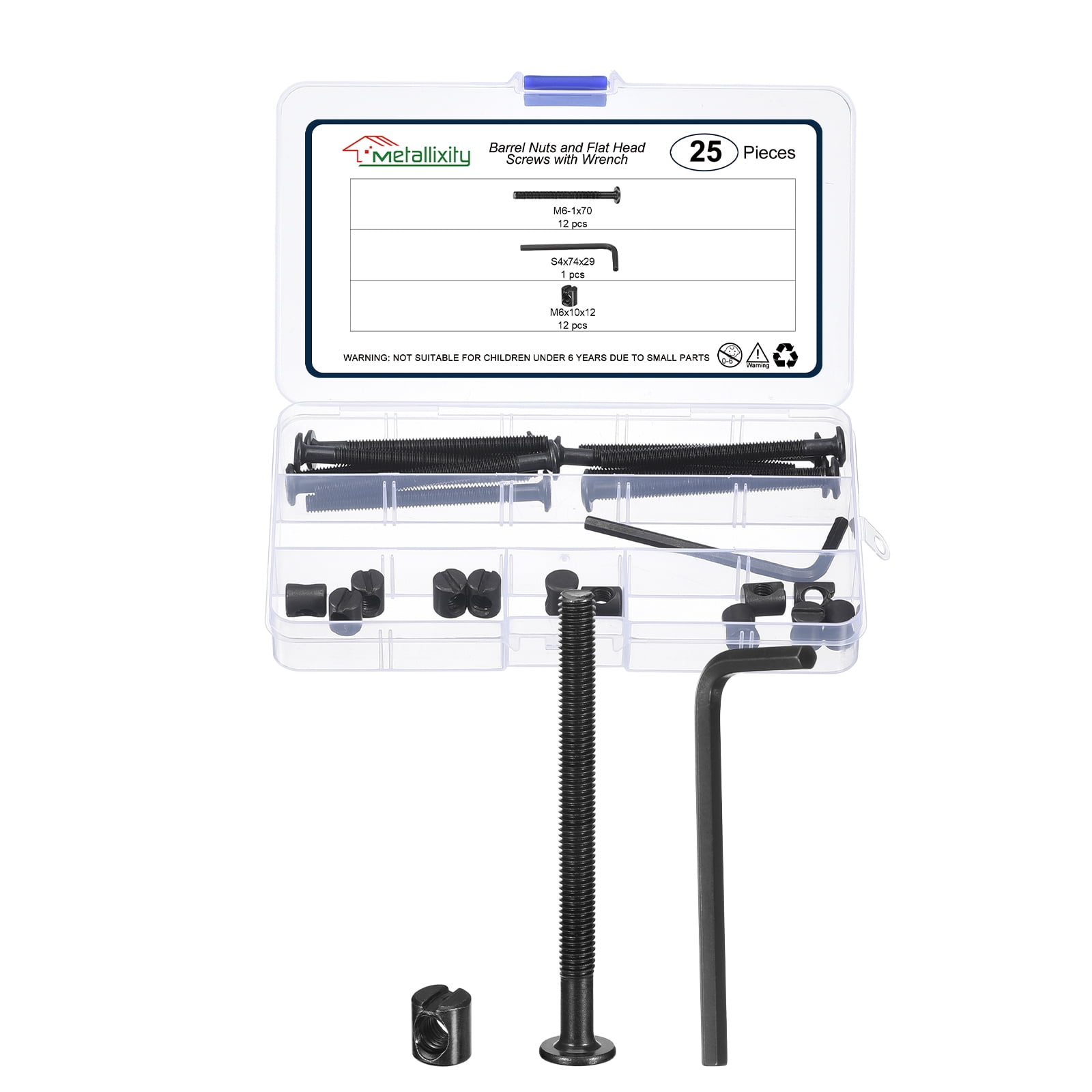 Furniture Connector Bolt Cap Nut Kit with Wrench(M6-1x70mm) 25Pcs ...