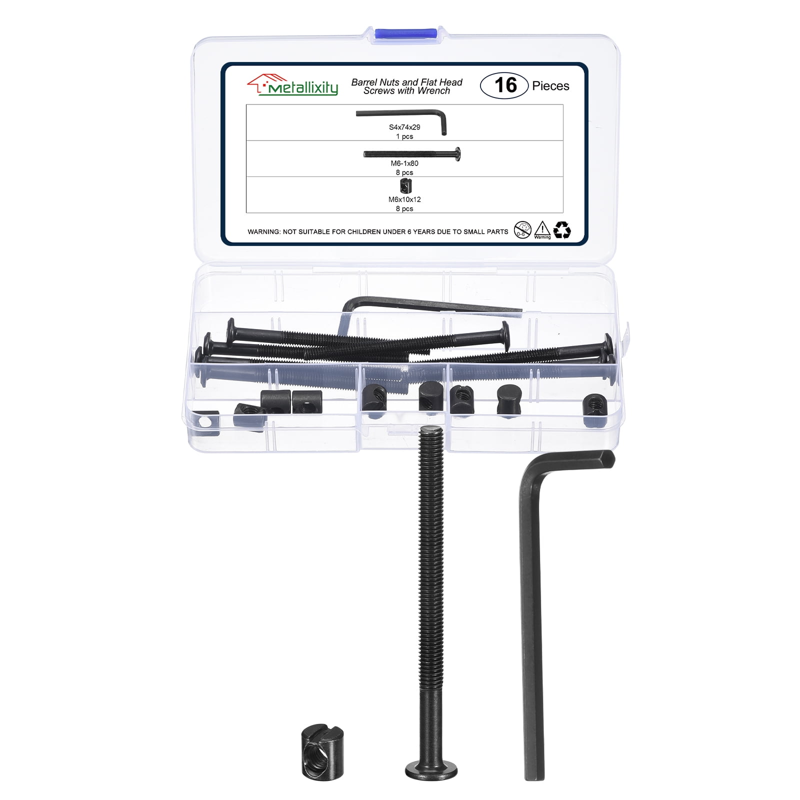 Furniture Connector Bolt Cap Nut Kit with Wrench(M6-1x80mm) 16Pcs ...