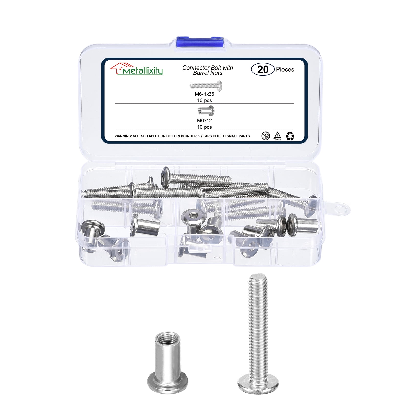 Furniture Connector Bolt Cap Nut Kit with Wrench(M6-1x80mm) 50Pcs ...