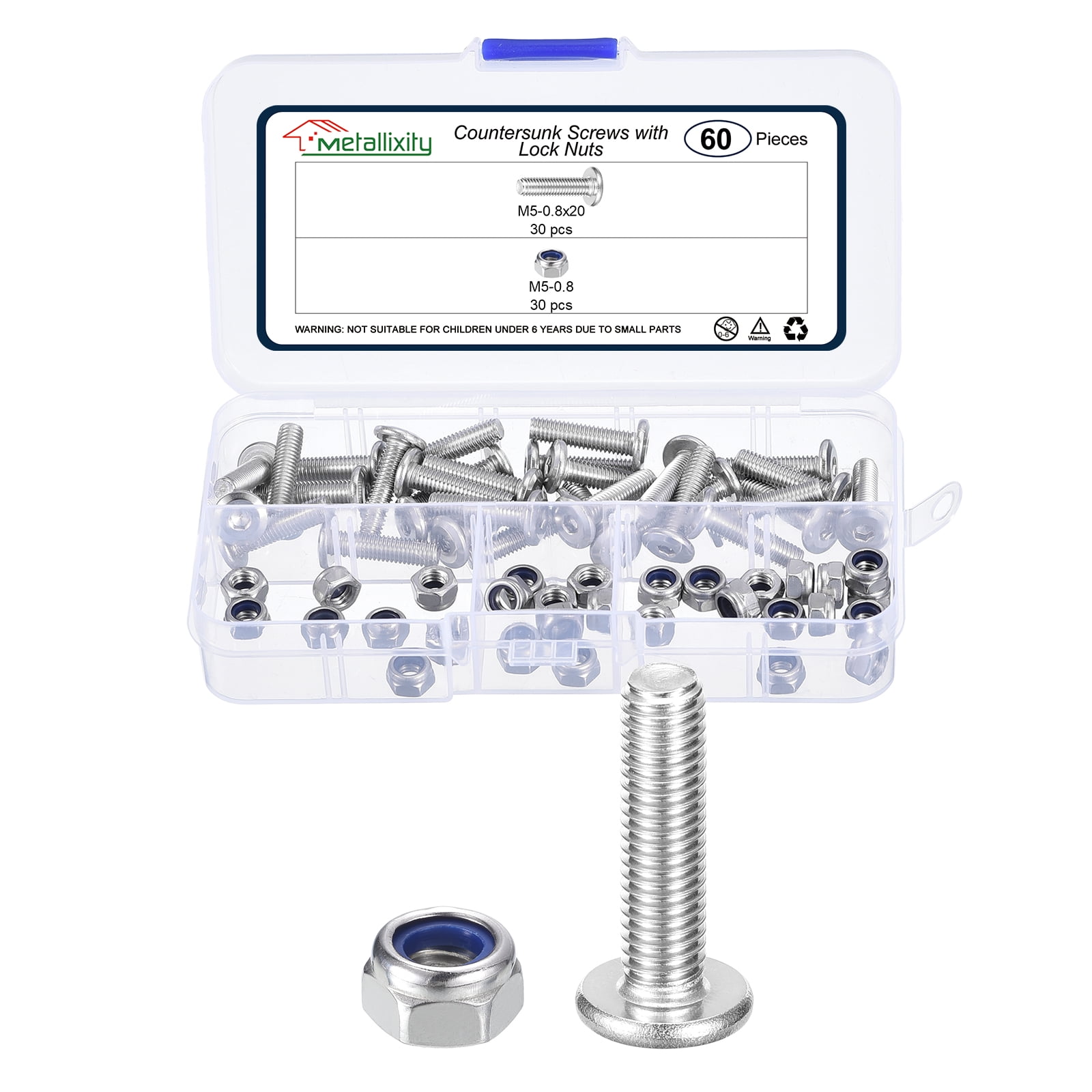 Furniture Connector Bolt Nut(M5-0.8x20) 60Pcs, Silver Tone, 304 ...