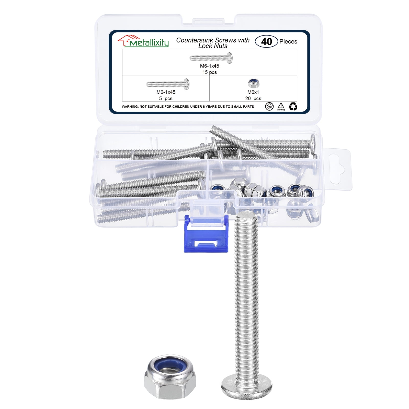 Furniture Connector Bolt Nut(M6-1x45) 40Pcs, Silver Tone, 304 Stainless ...