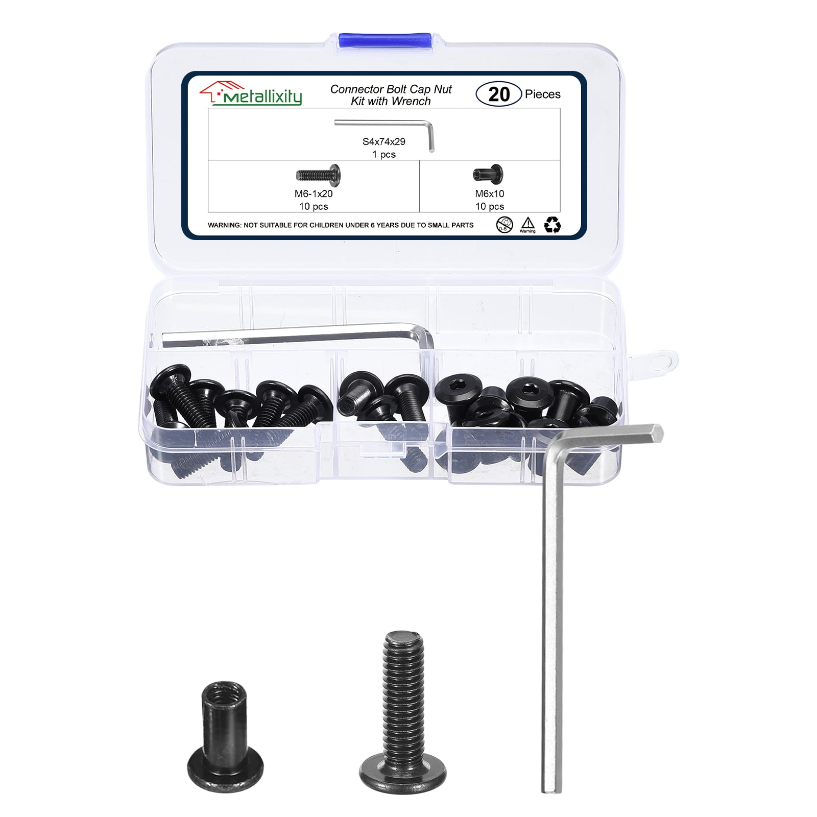 Furniture Connector Bolts Cap Nut Kit with Wrench(M6-1x20mm) 20Pcs ...