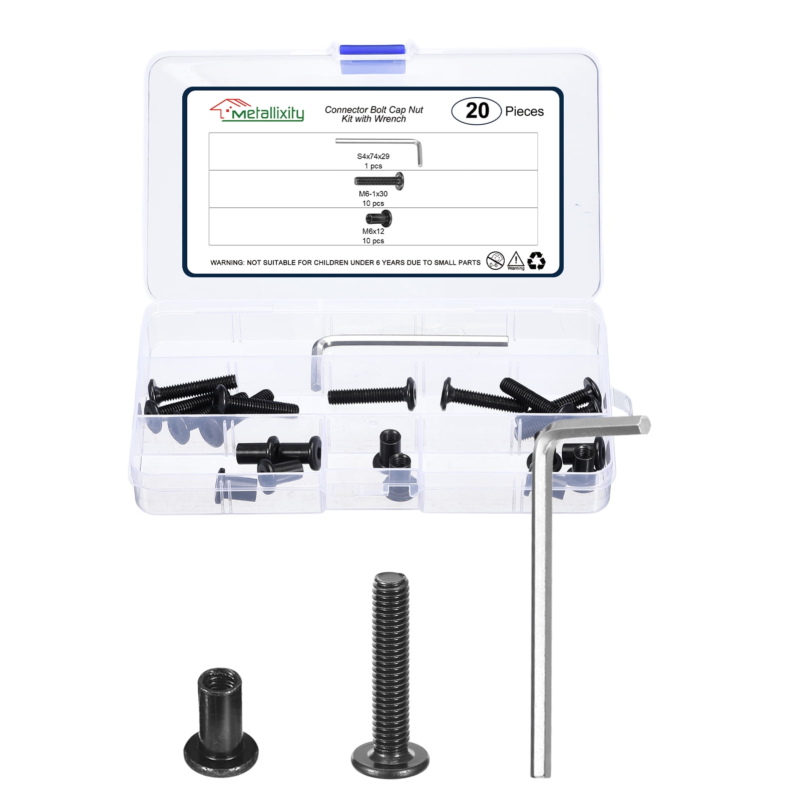 Furniture Connector Bolts Cap Nut Kit with Wrench(M6-1x30mm) 20Pcs ...