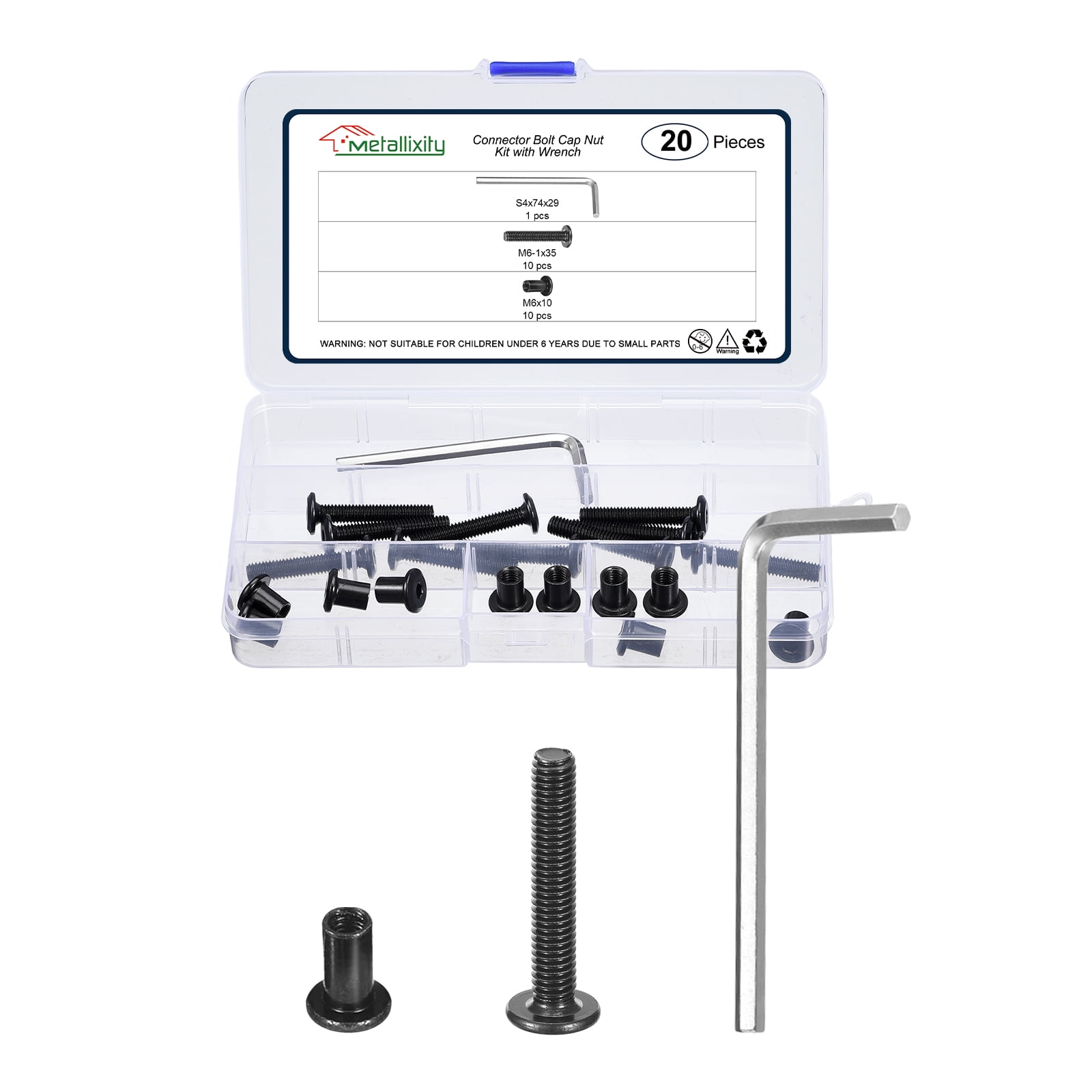 Furniture Connector Bolts Cap Nut Kit with Wrench(M6-1x35mm) 20Pcs ...