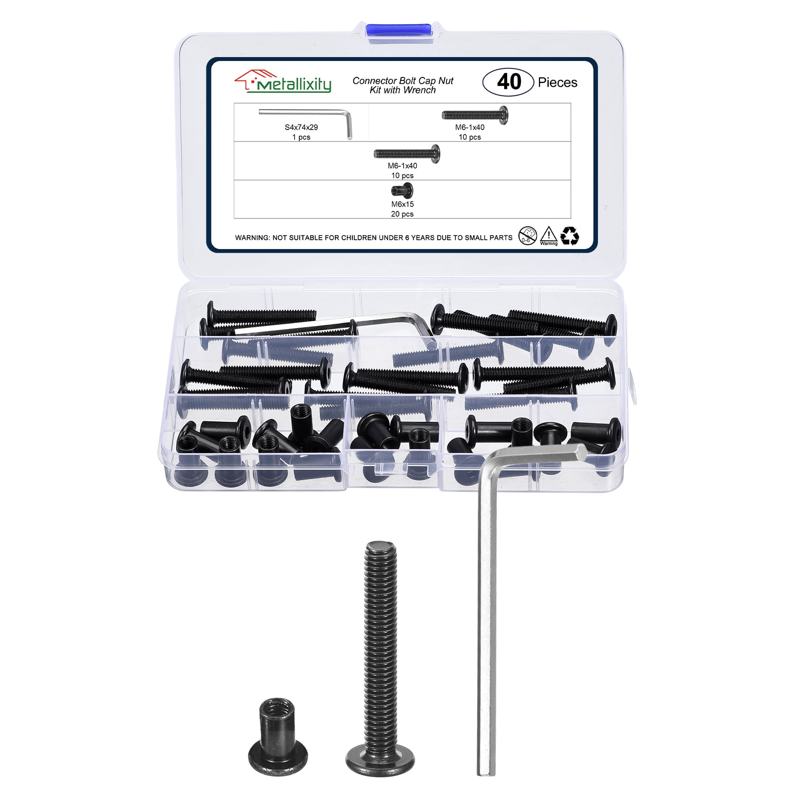 Furniture Connector Bolts Cap Nut Kit with Wrench(M6-1x40mm) 20Pcs ...