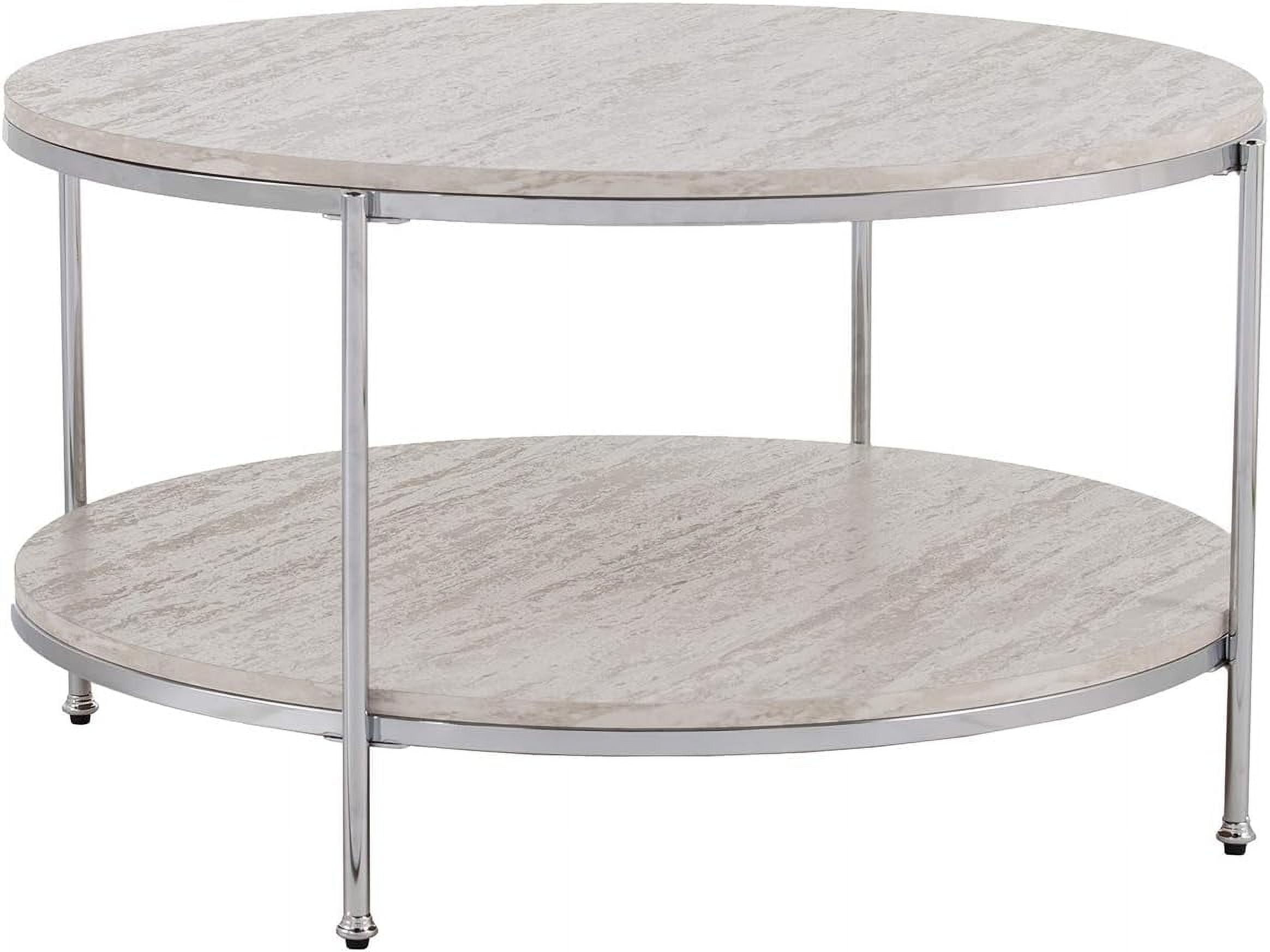 Furniture HotSpot Silas Round Faux Stone Cocktail Table Chrome ...