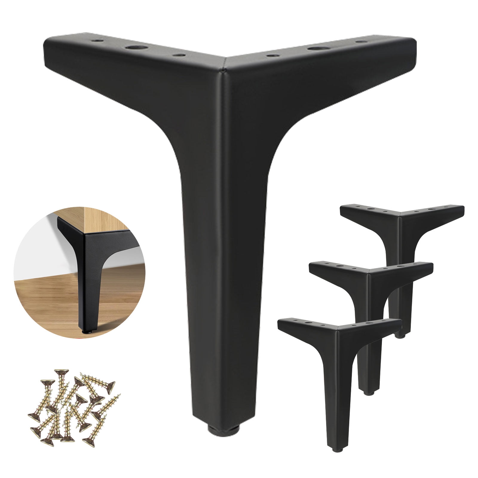 Furniture Leg Set of 4 Black Metal 4inch Triangle Chair Leg with Screws ...