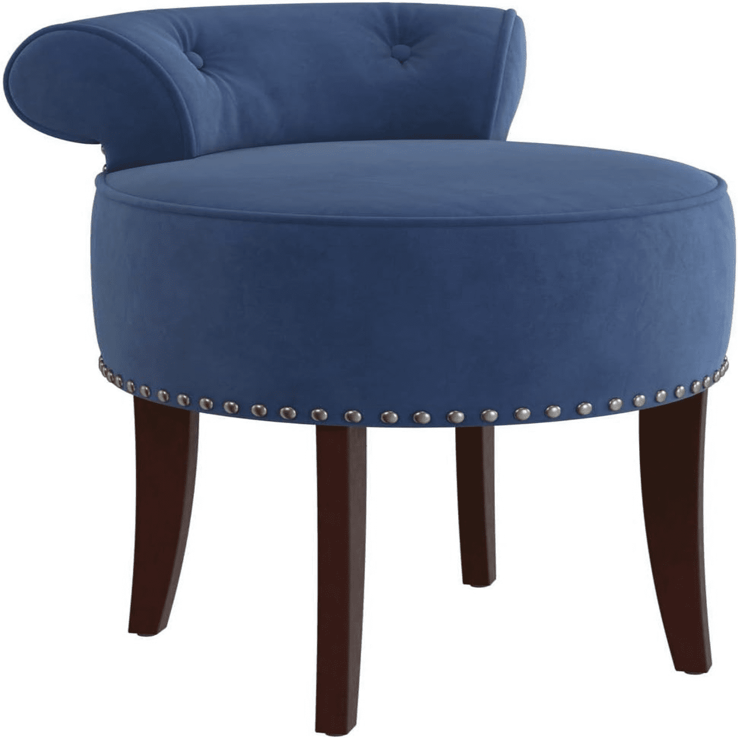 Furniture Lena Wood Vanity Stool in Blue Velvet Fabric Walmart Business Supplies