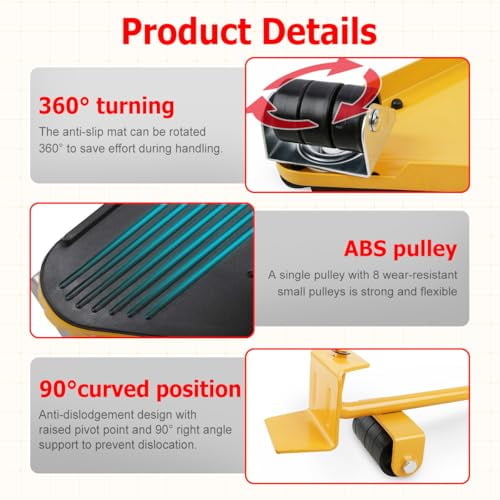 Furniture Lift Mover Tool Set,4 Pack Steel Tri-Dolly,3 Wheel Moving ...